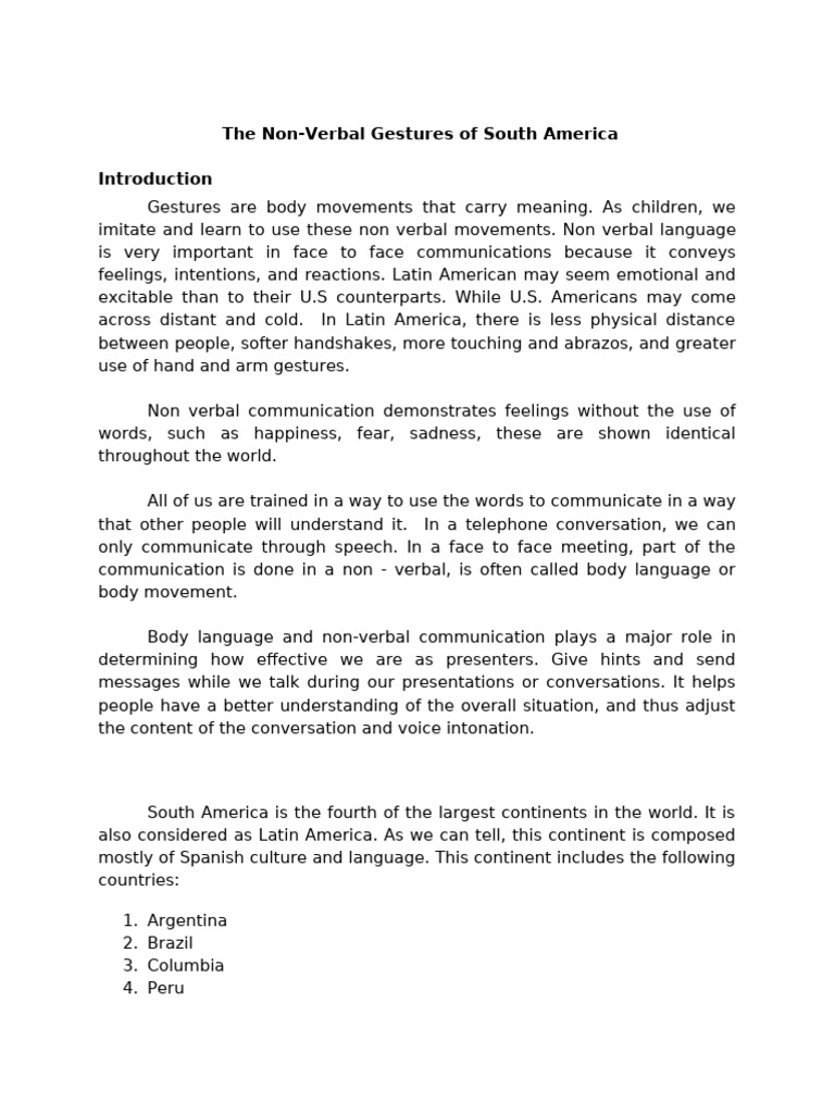 Non-Verbal Communication in South America | PDF | Nonverbal ...