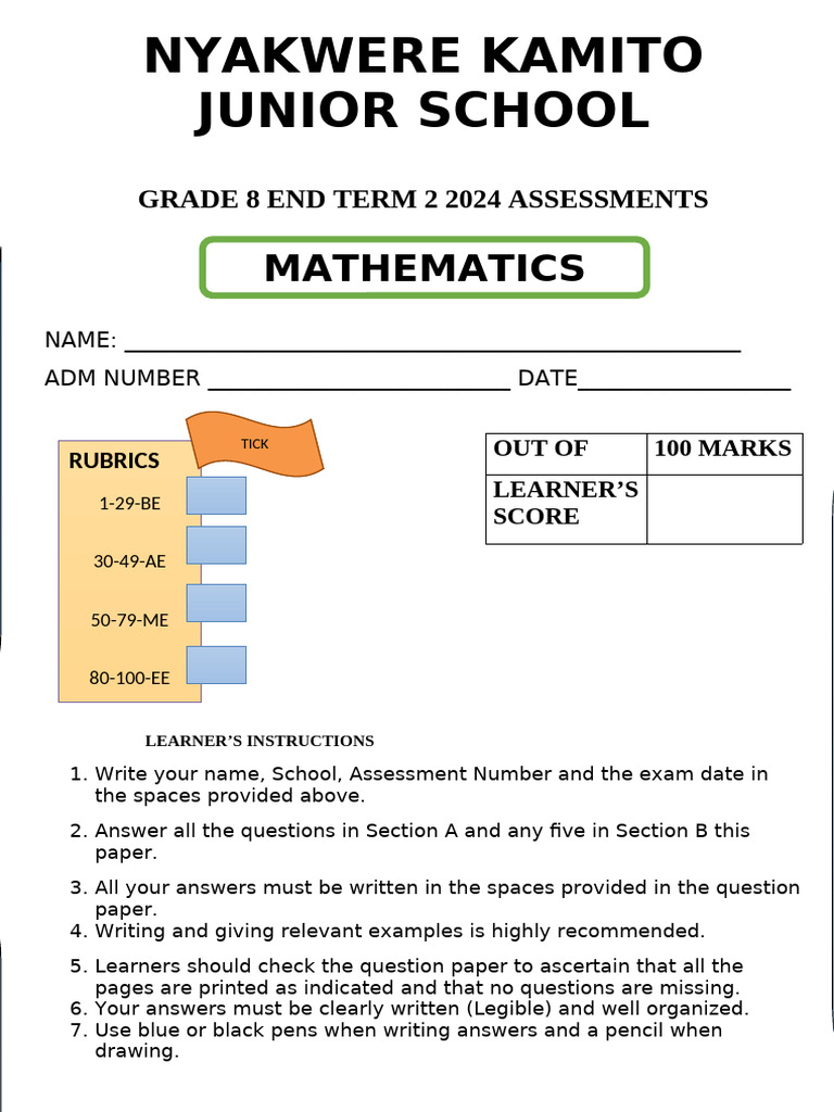 Grade 8 Math Assessment 2024 | PDF | Numbers | Arithmetic