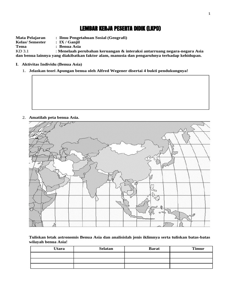 LKPD Benua Asia | PDF