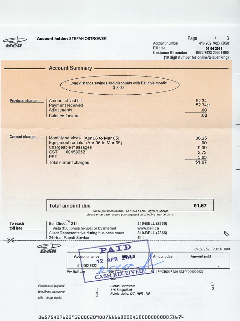 Canada Utility Bill | PDF