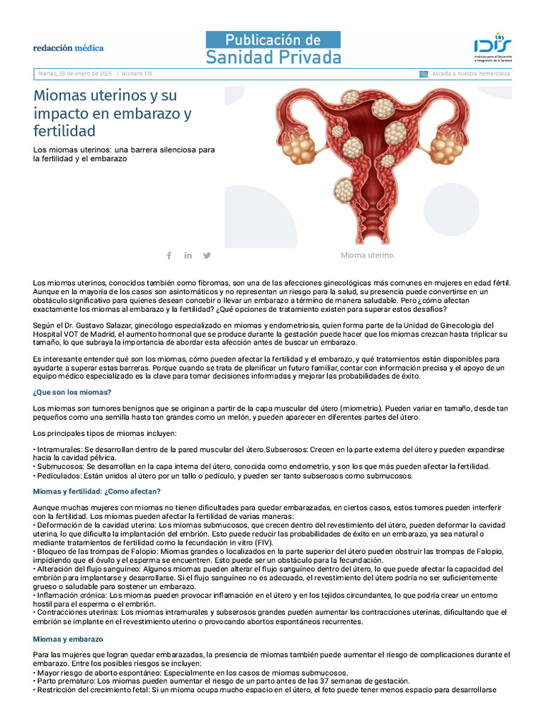 Miomas Uterinos y Su Impacto en Embarazo y Fertilidad - Publicación de ...