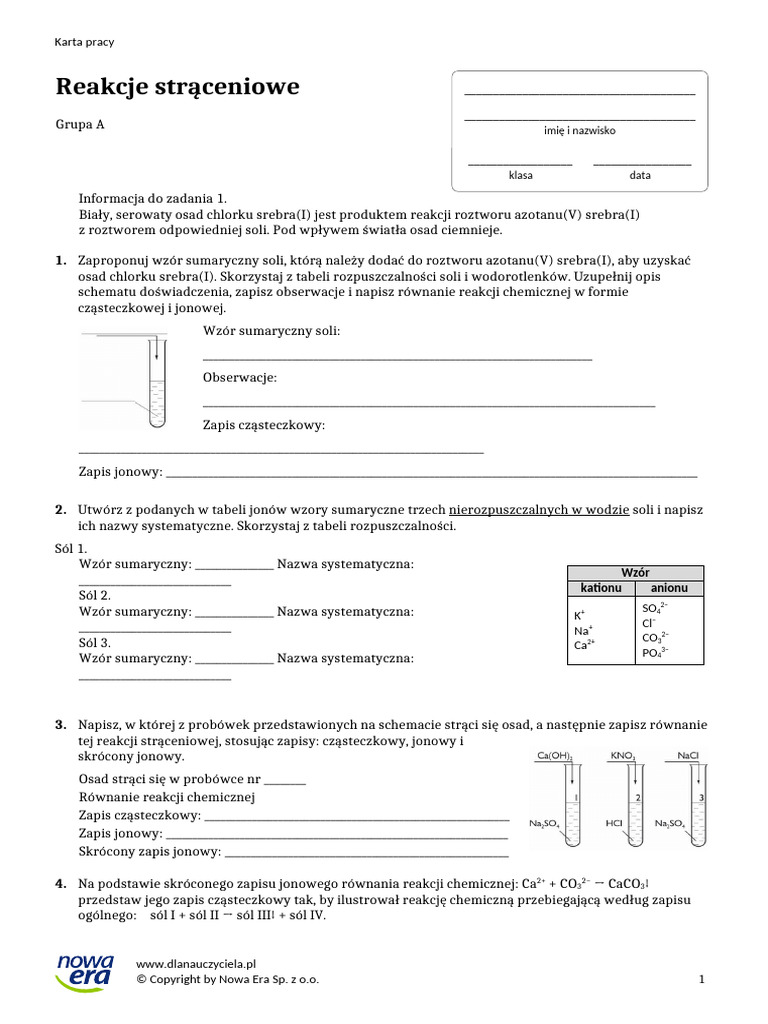 Karta Pracy Reakcje Straceniowe | PDF