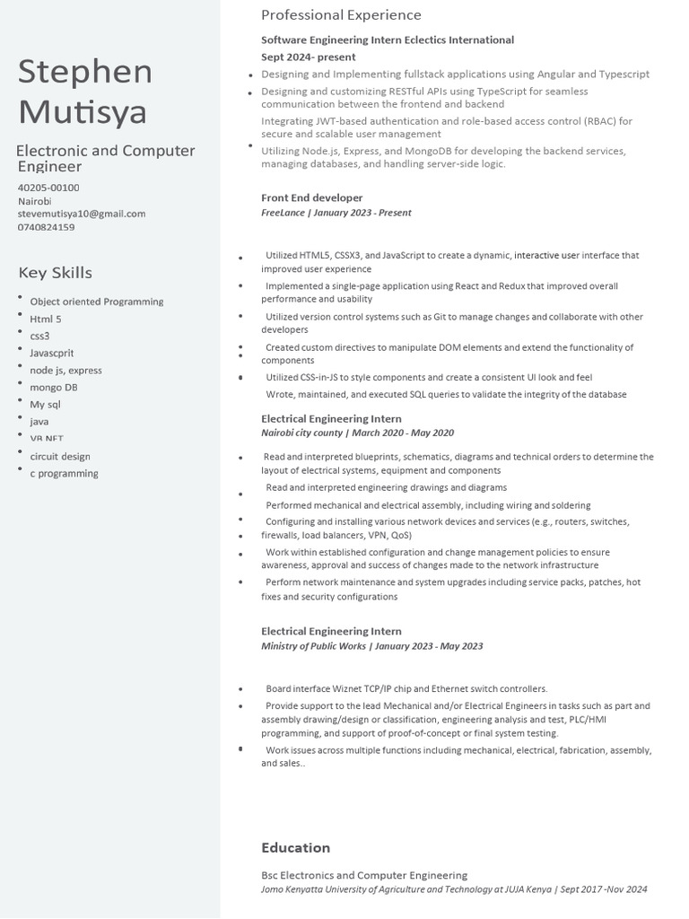 Sample CV Sept 2024 Word | PDF | Computer Network | Databases