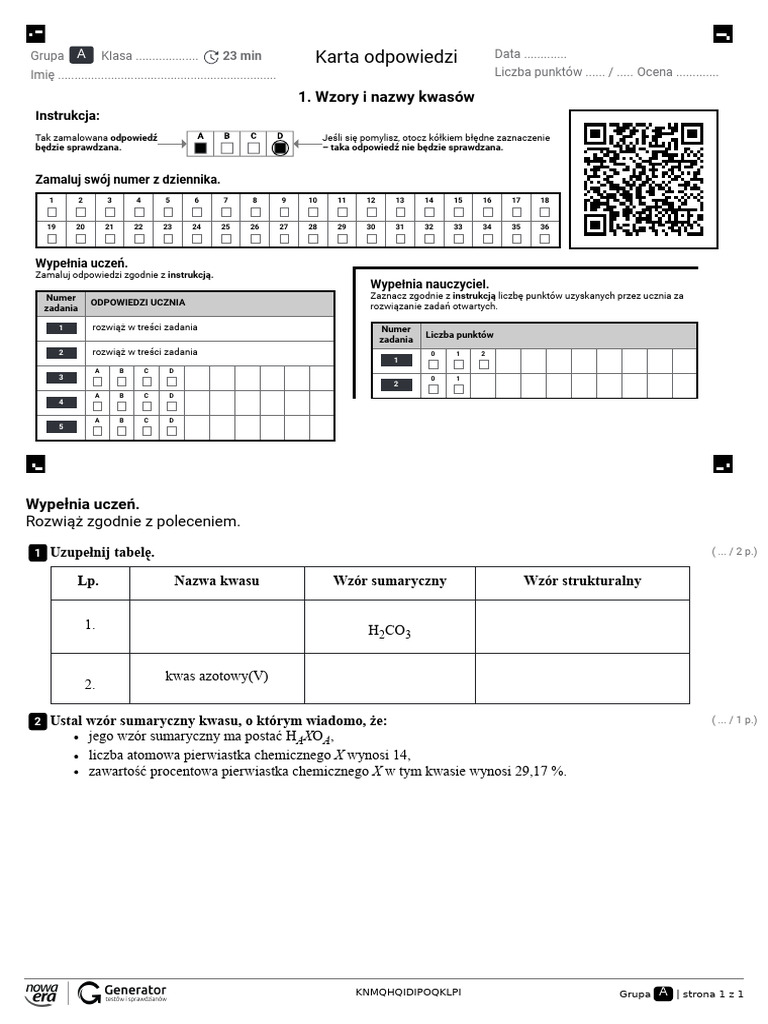 1. Wzory i Nazwy Kwasów Karta Odpowiedzi (2) | PDF