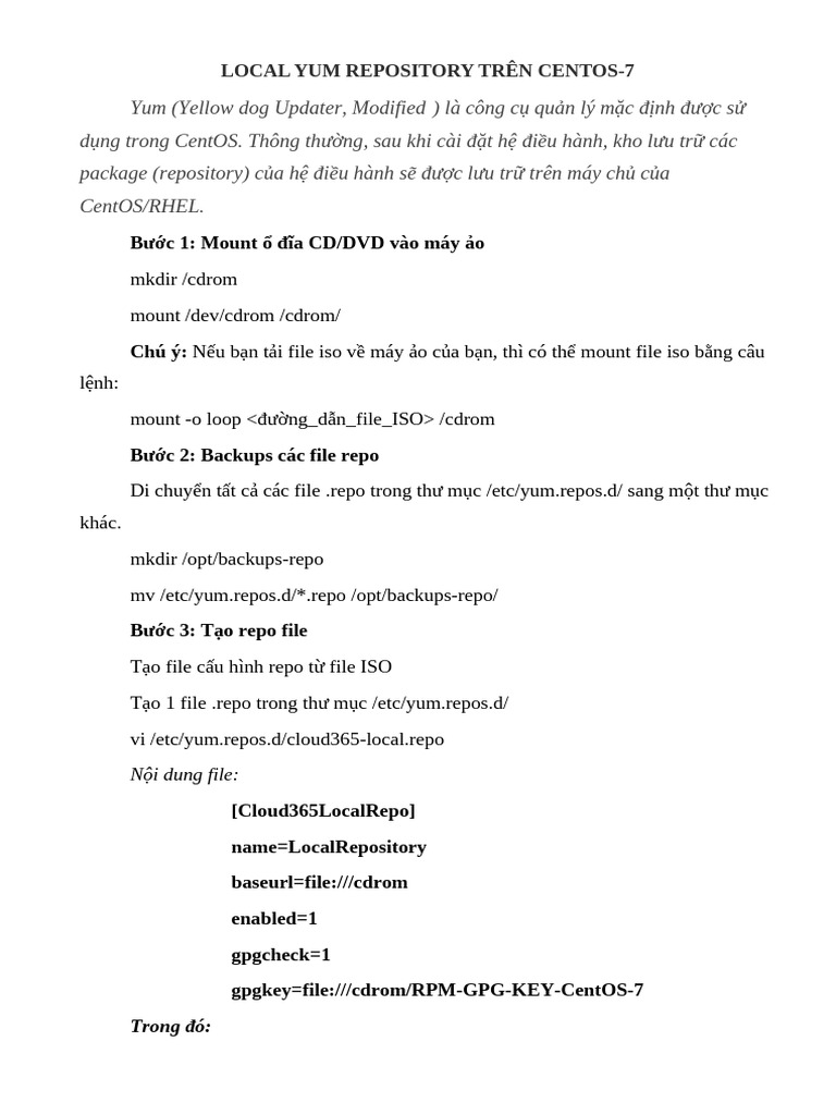 Local Yum Repository trên CentOS | PDF