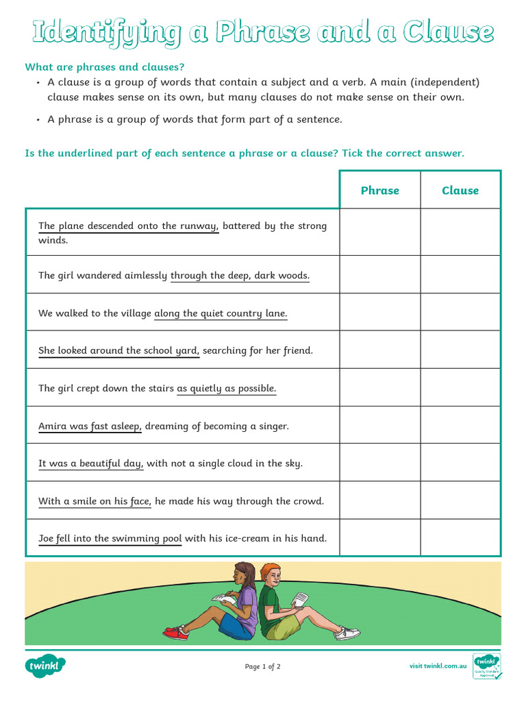 t2 e 1773 Identifying Phrases and Clauses Spag Grammar Quiz Ver 2 | PDF