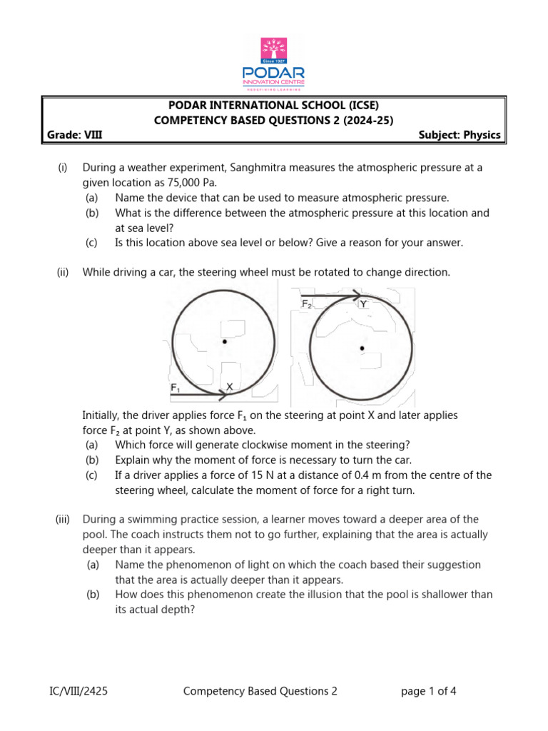 QP ICSE VIII Physics CBQ2 | PDF | Noise | Force