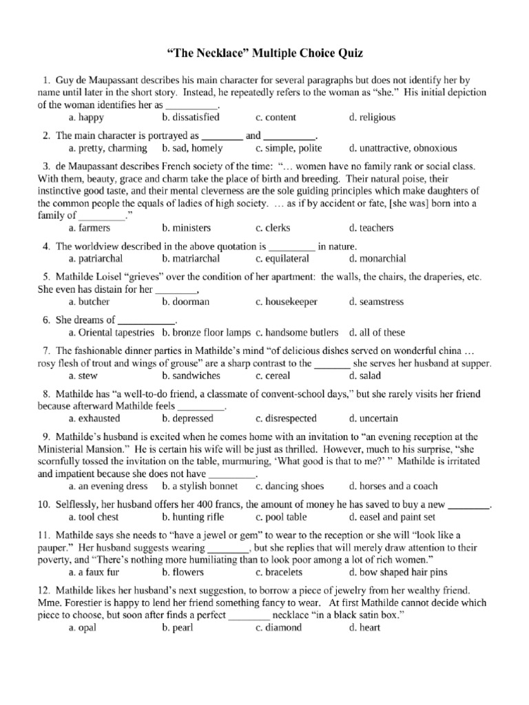 The Necklace Quiz | PDF