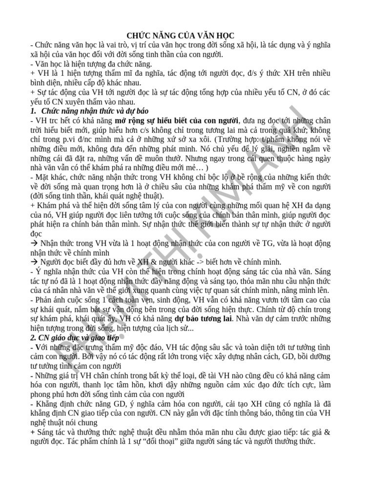 CHỨC NĂNG CỦA VĂN HỌC - HSG 11 | PDF