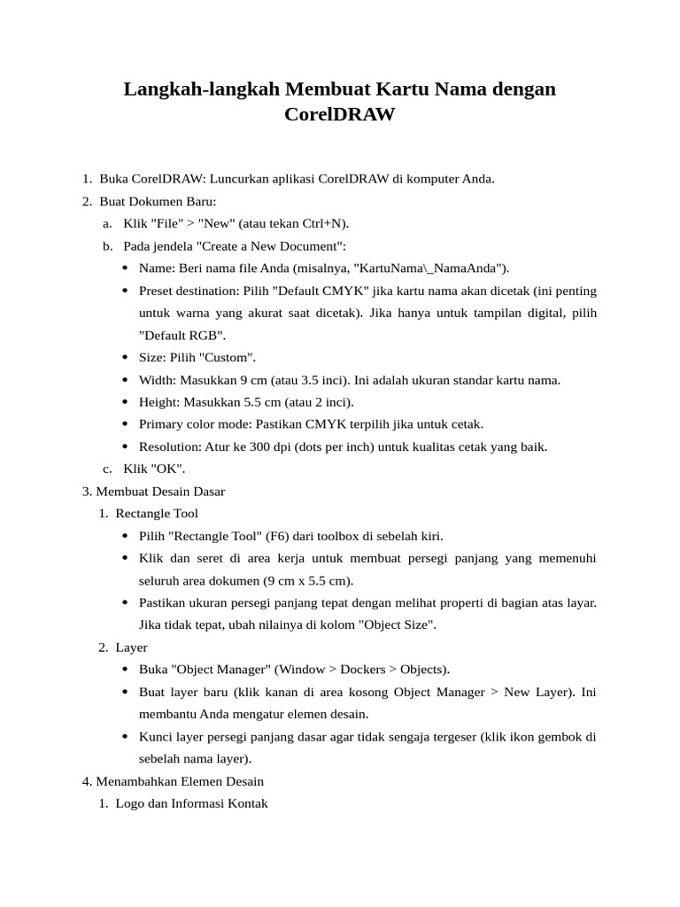 Cara Desain Kartu Nama di CorelDRAW | PDF
