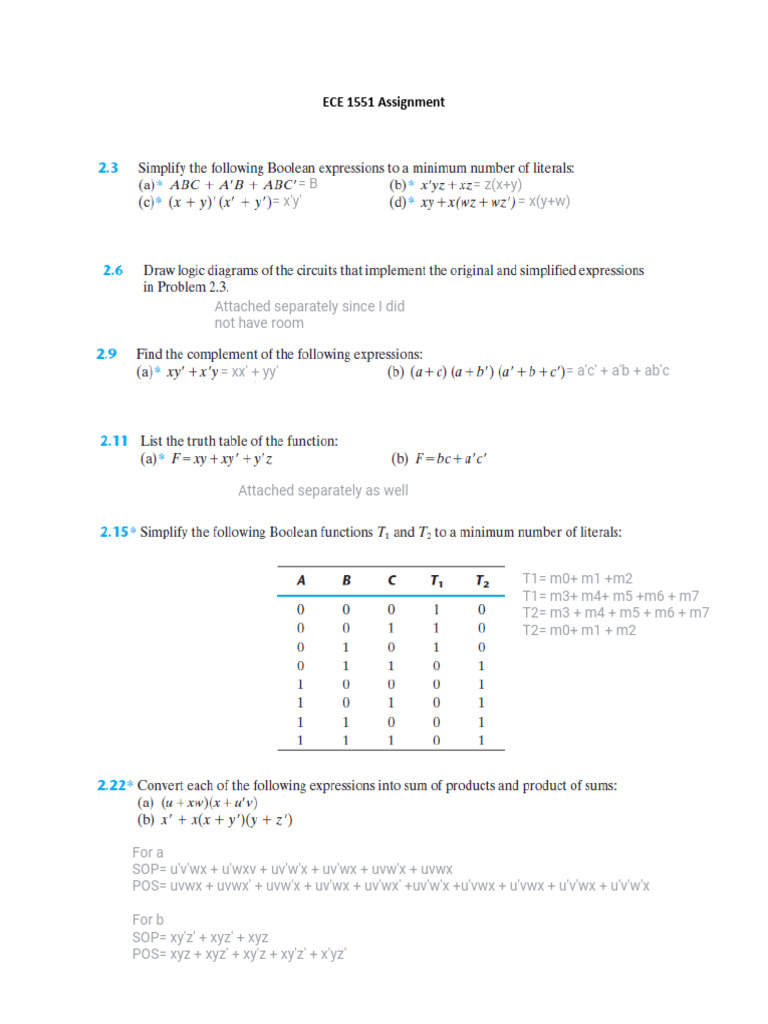 ECE1551 HW2 Boolean Algebra | PDF