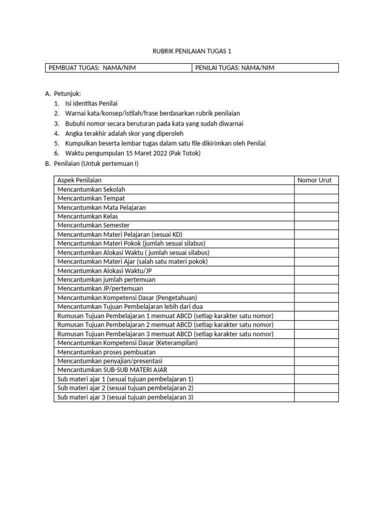 Rubrik Penilaian Tugas 1 Pendidikan | PDF