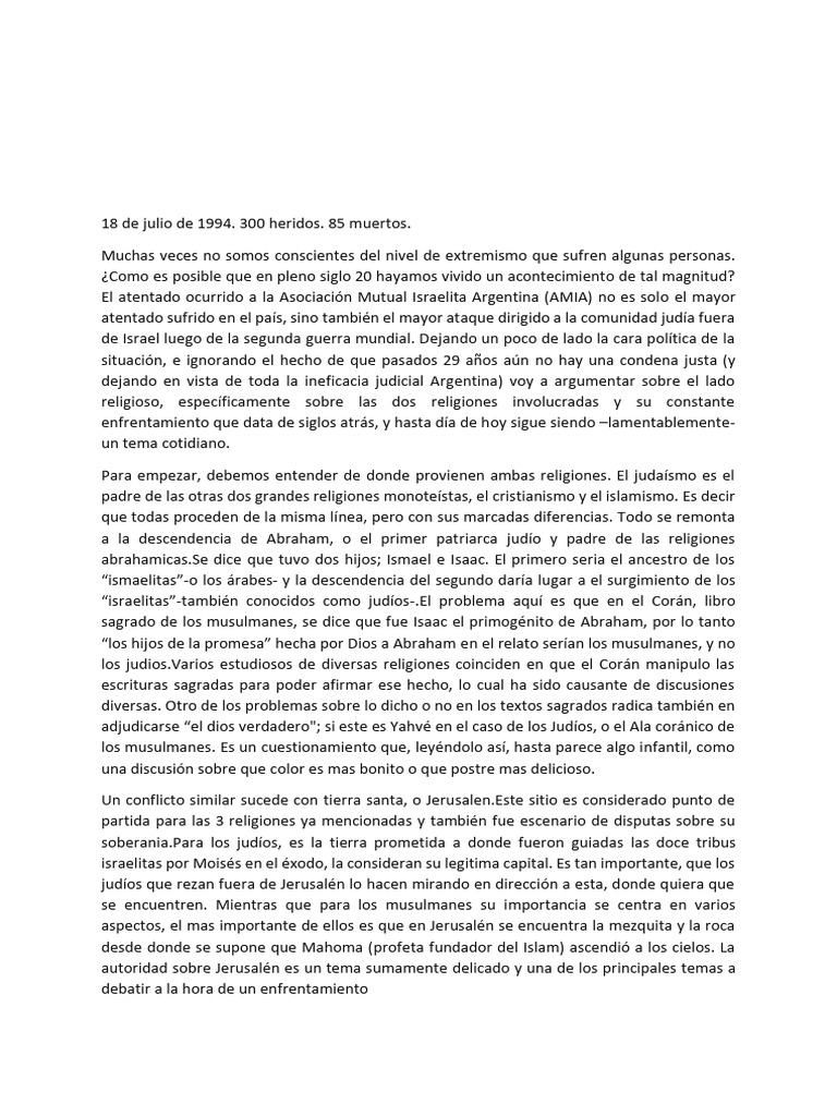 Entre Ruinas y Rezos La Tragedia Religiosa de La AMIA | PDF | Jerusalén ...