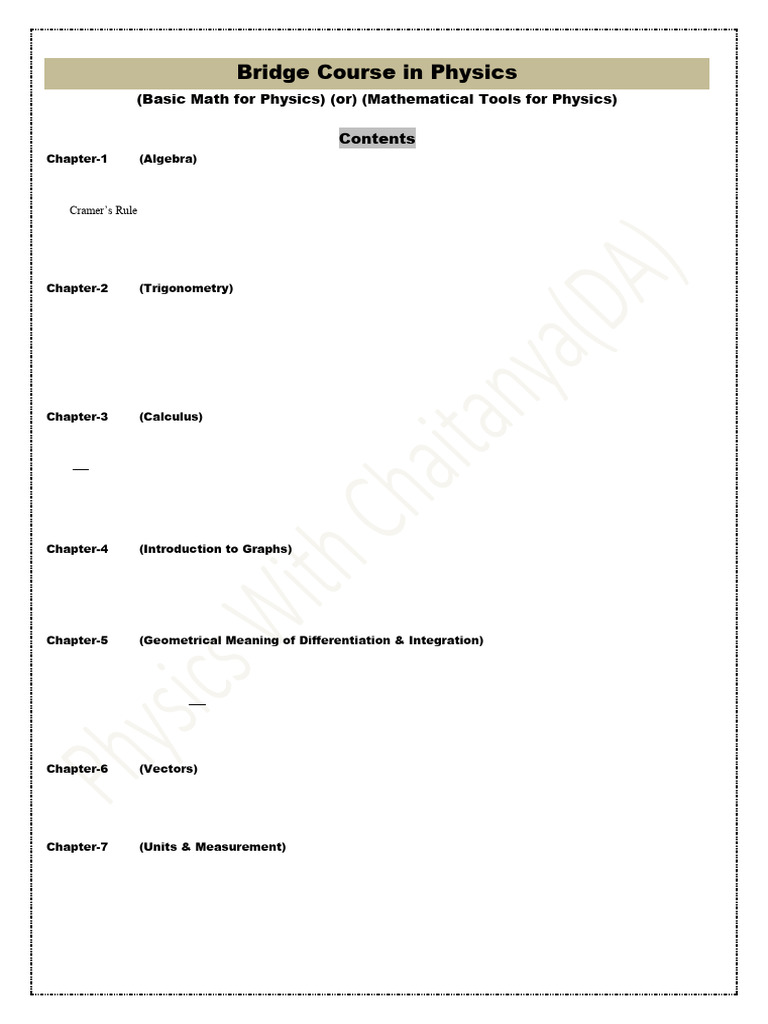 Bridge Course in Physics-Mathematical Tools For Physics | PDF ...