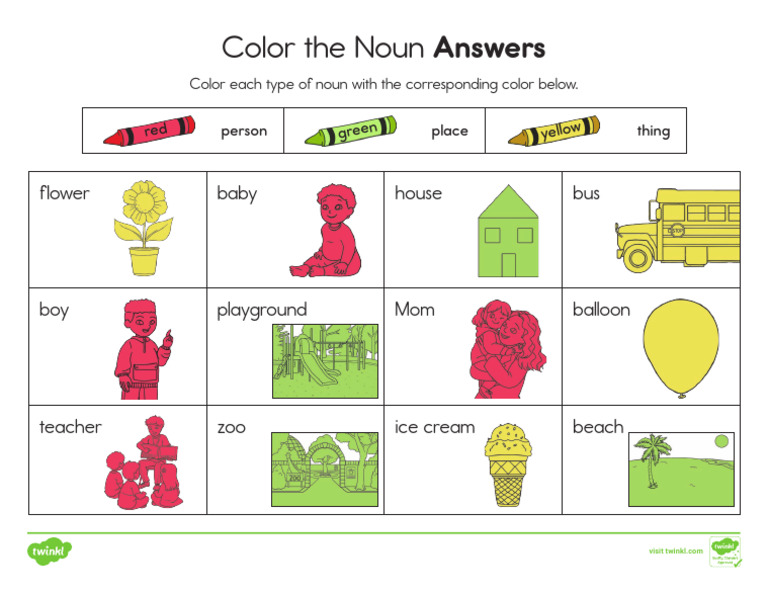 Color The Noun Activity - Answer Key | PDF
