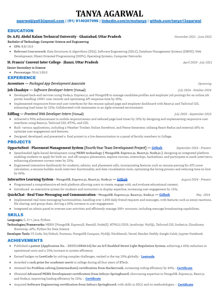 Tanya_Agarwal_Resume | PDF | Software | Computing
