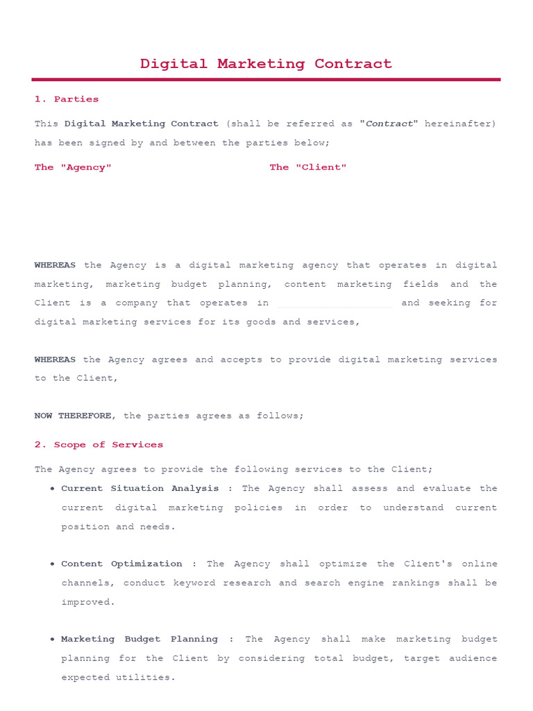 Digital Marketing Contract - Template | PDF | Digital Marketing ...