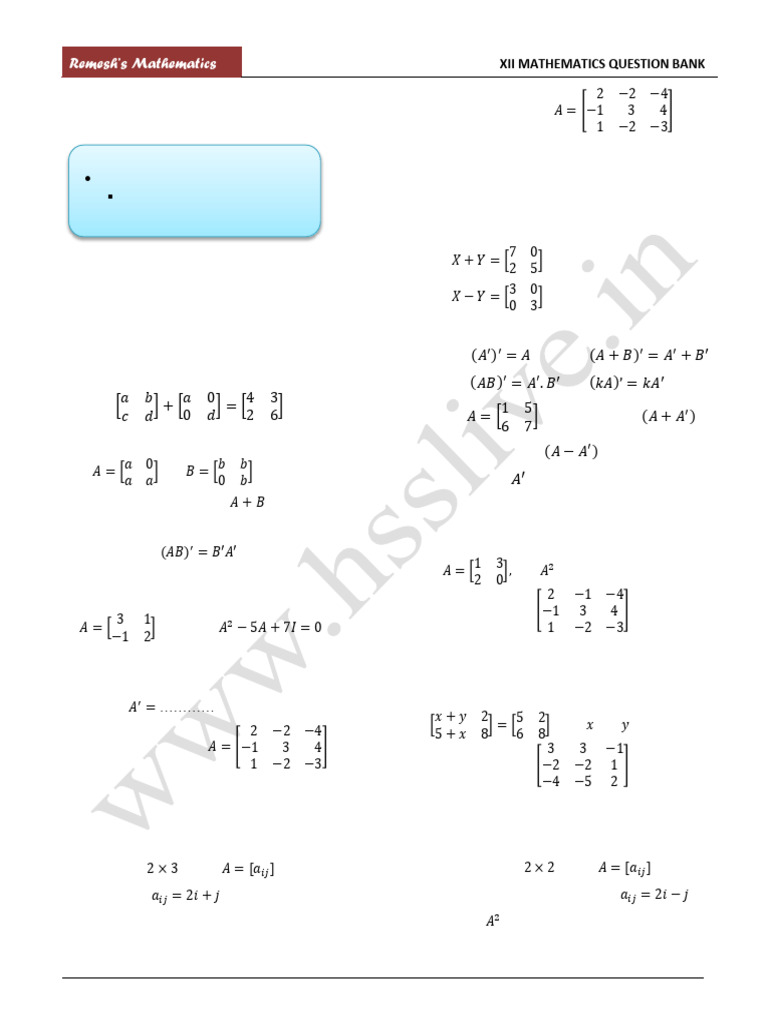 Hsslive Xii Maths QB 03 MATRICES | PDF | Matrix (Mathematics ...
