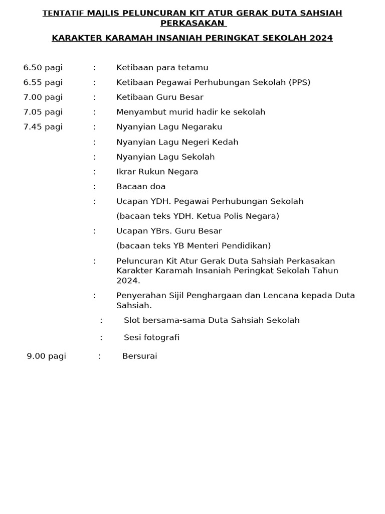 Tentatif Majlis Peluncuran | PDF