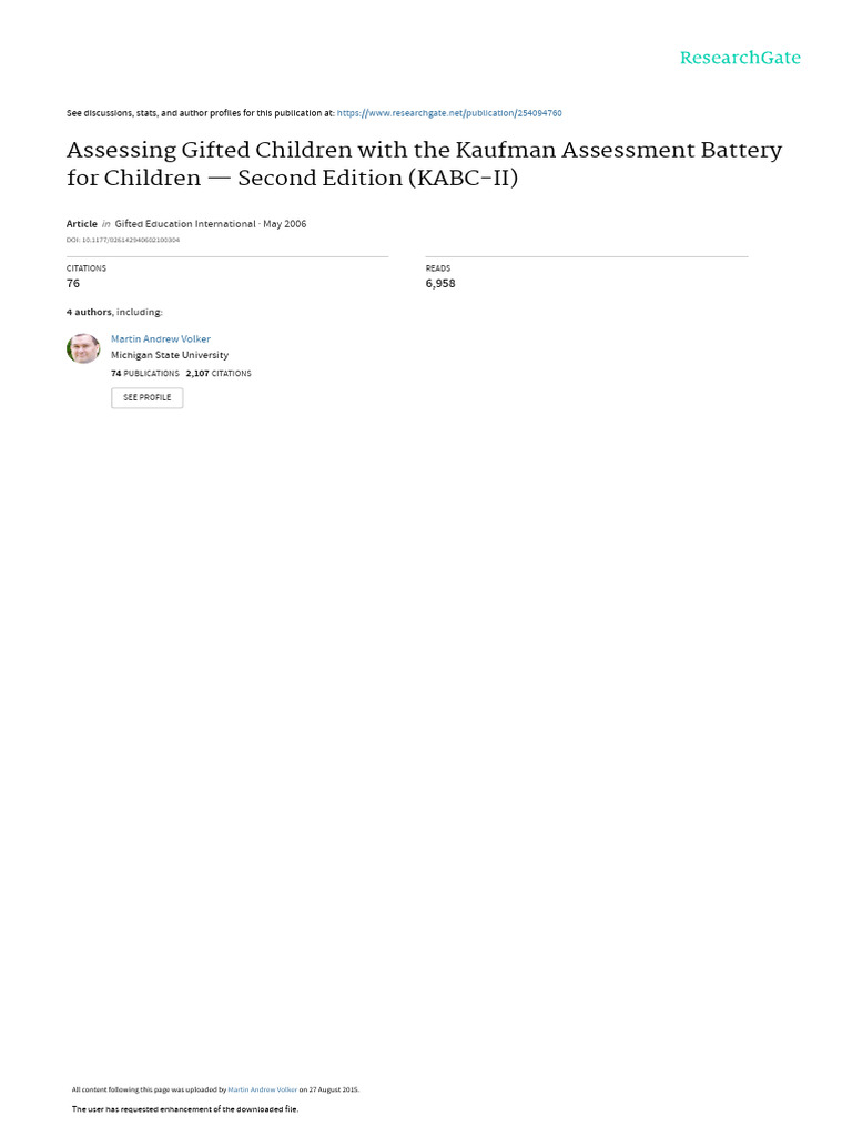 Assessing Gifted Children With The Kaufman Assessm | PDF | Mental ...