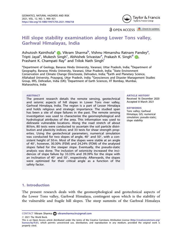 Hill Slope Stability in Lower Tons Valley | PDF | Landslide ...