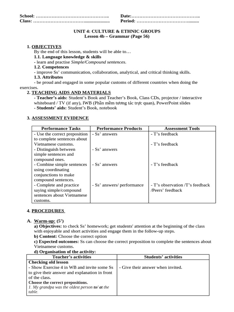 Unit 4 - Lesson 4b - Grammar - Page 56 | PDF | Learning | Human Communication