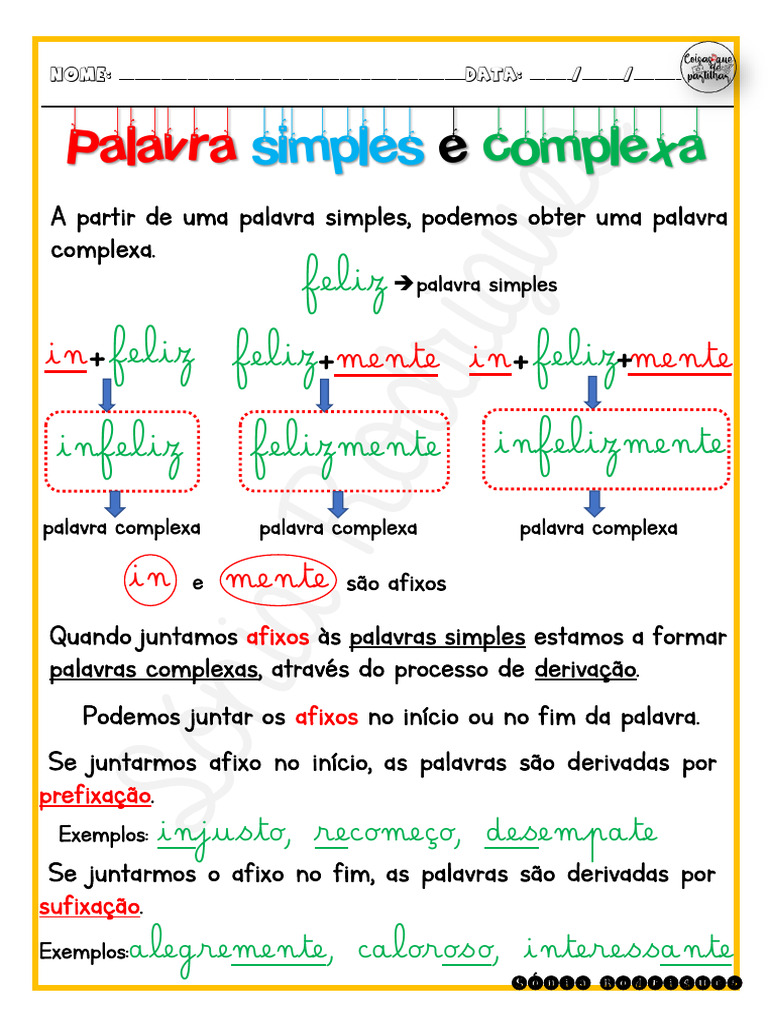 Palavras Simples e Complexas (Prefixação e Sufixação) | PDF | Palavra ...