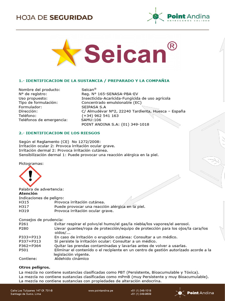Seican Hoja Seguridad-1 | PDF | Residuos | Agua