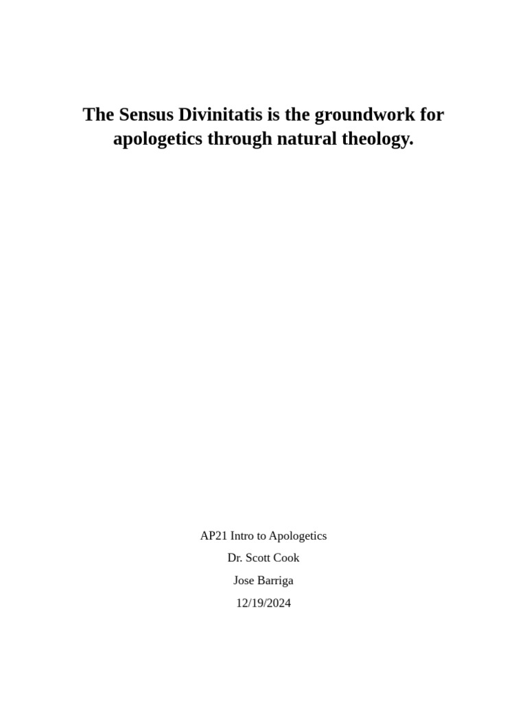 Sensus Divinitatis and Natural Theology | PDF | Revelation | Faith