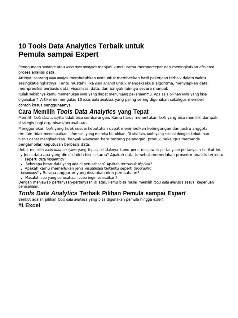 10 Tools Data Analytics Terbaik Untuk Pemula Sampai Expert 2025 - RevoU | PDF