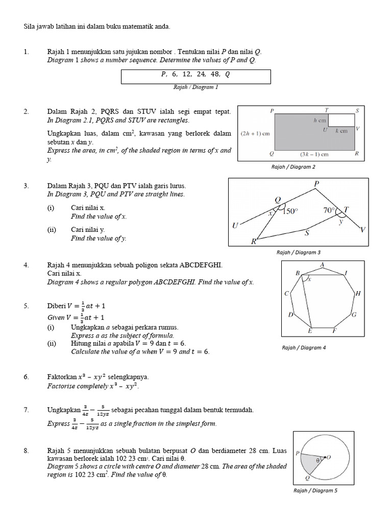 latihan cuti sekolah math f2 | PDF