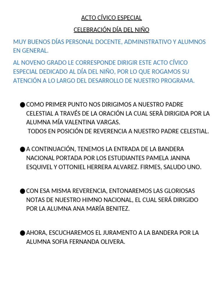 Acto Cívico por el Día del Niño | PDF | Patriotismo