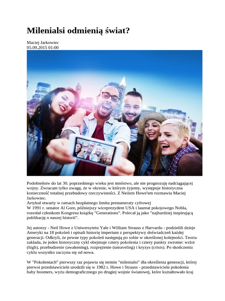 Milenialsi Odmienia Swiat - Teoria Pokolen | PDF