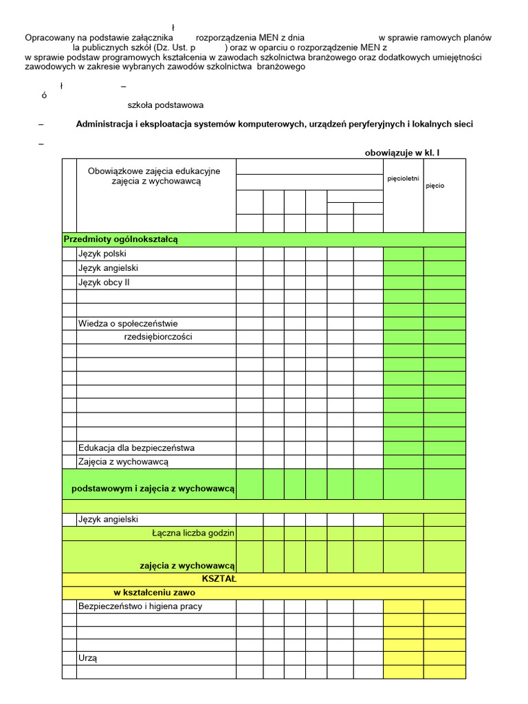 Plan Technikum 5 Lat Technik Informatyk | PDF