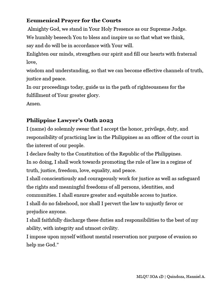 Lawyer's Prayer & Oath | PDF