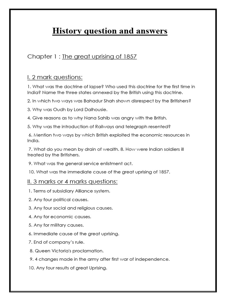 History Q&A: 1857 Uprising & Nationalism | PDF