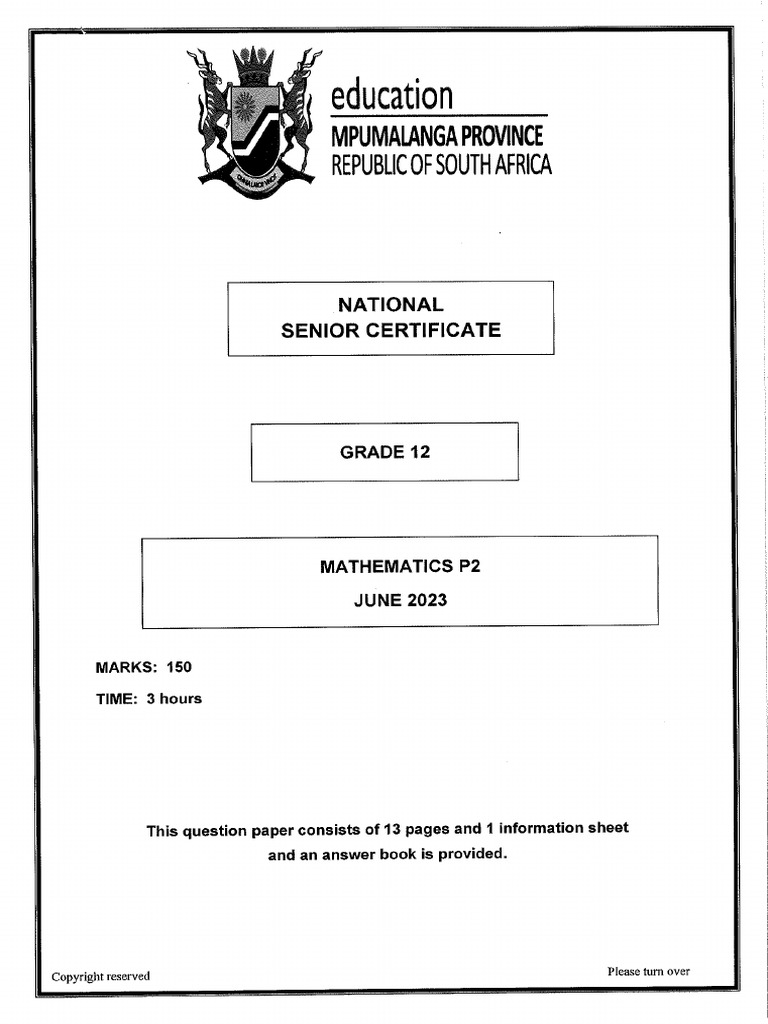 Grade 12 Maths June Exam P2 2023 MP | PDF