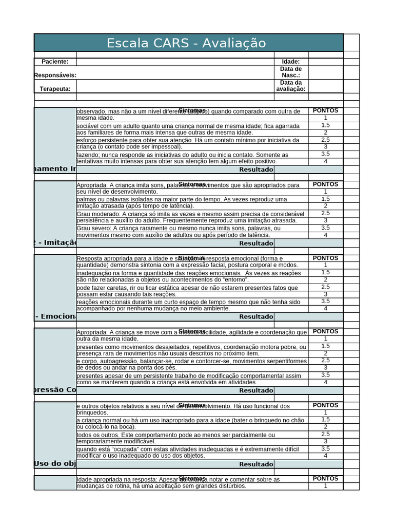 Escala Cars 1 | PDF | Autismo | Comunicação não verbal