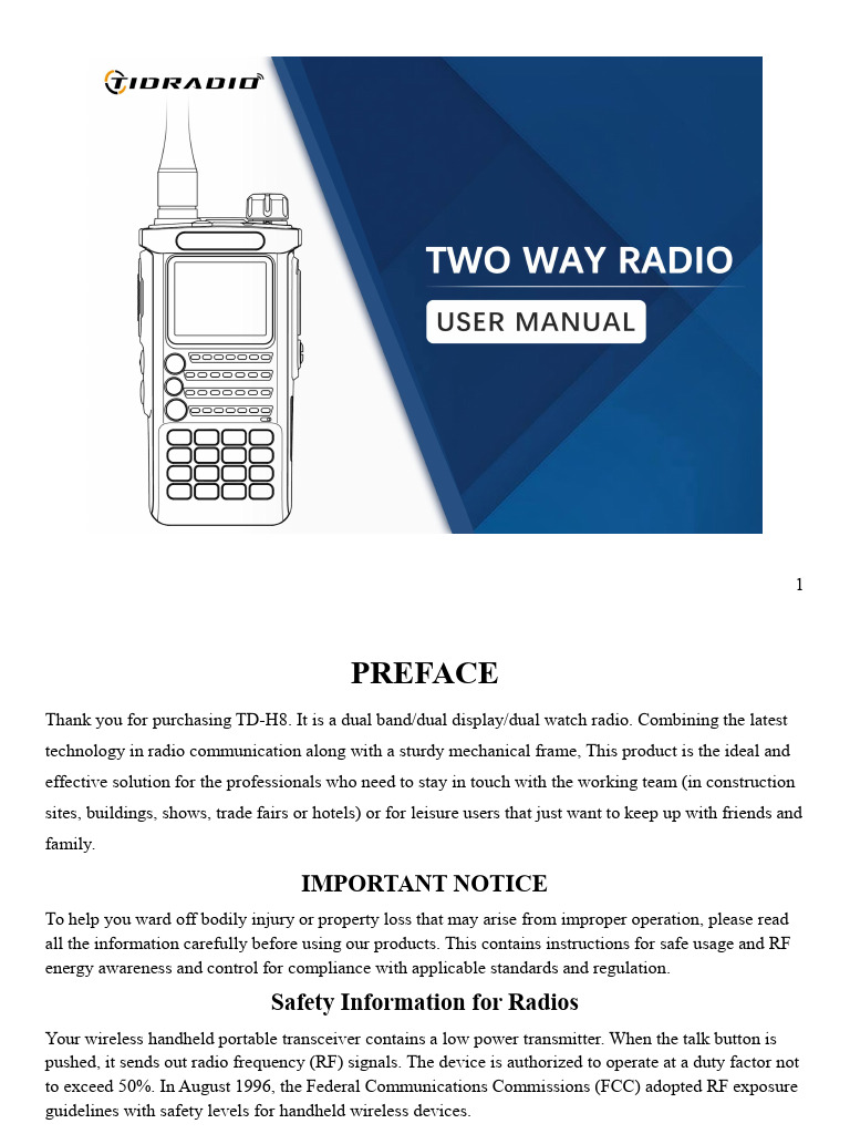 TD-H8 Radio User Manual | PDF | Broadcast Engineering | Radio Technology