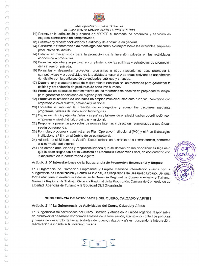 Rof 2019 de La Mdep, Sub Gerencia de Cuero y Calzado | PDF