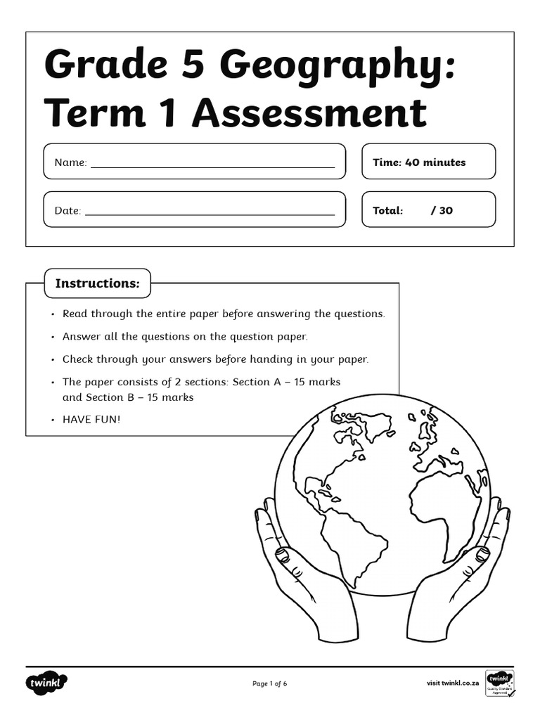 Za Ss 1729087997 Grade 5 Geography Term 1 Assessment - Ver - 2 | PDF ...
