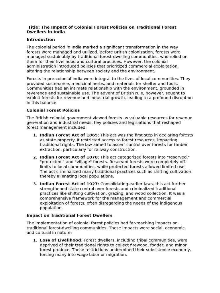 Colonial Forest Policies in India | PDF | Sustainability | Forest ...