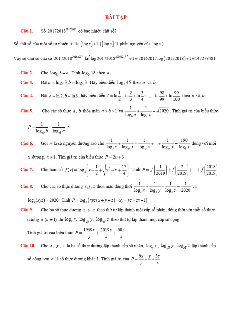 BÀI TẬP MŨ - LOGA - HS | PDF