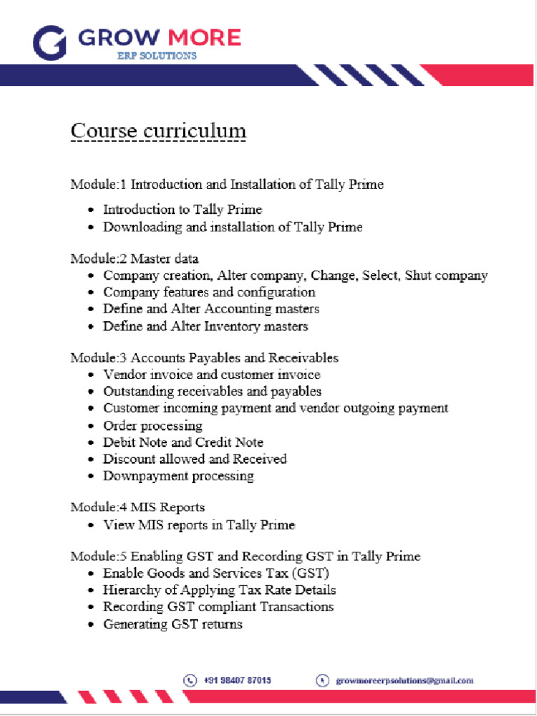 Tally Prime Syllabus | PDF