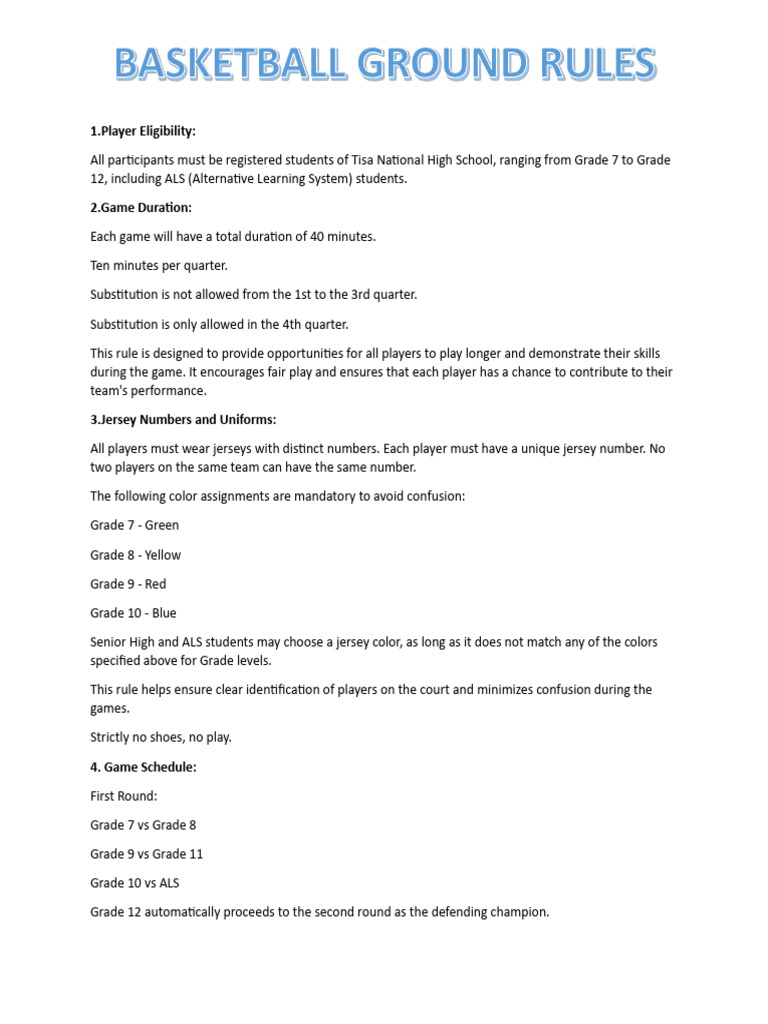 Ground Rules Basketball Intrams | PDF