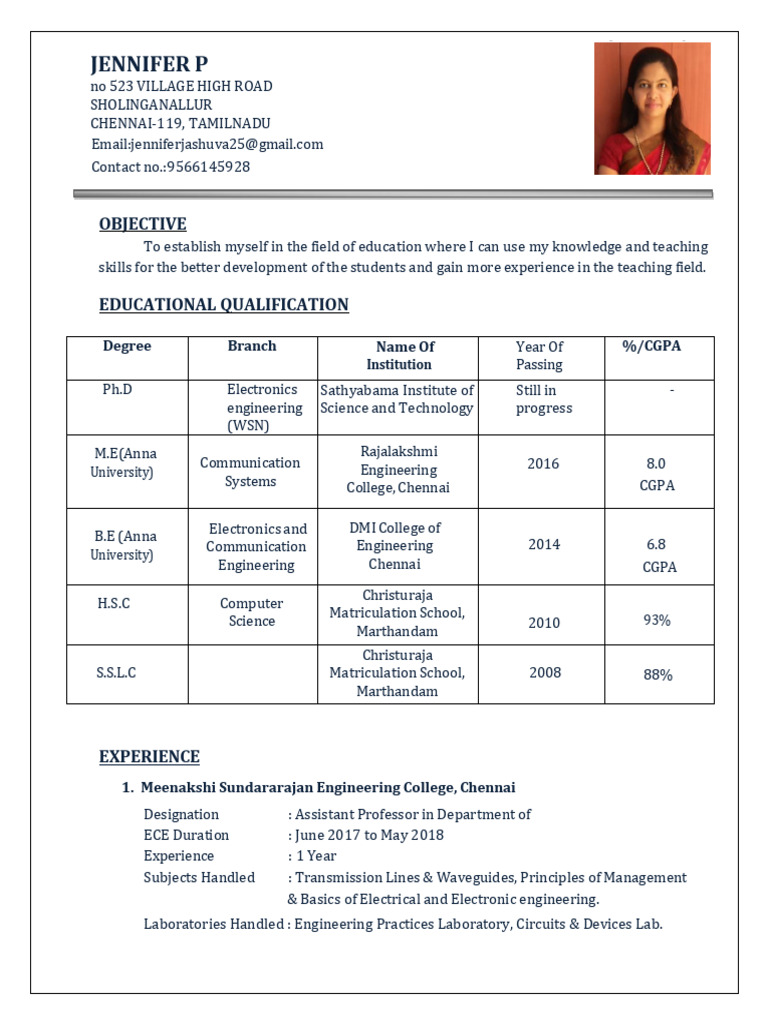 Jennifer p Cv | PDF | Engineering | Electronic Engineering