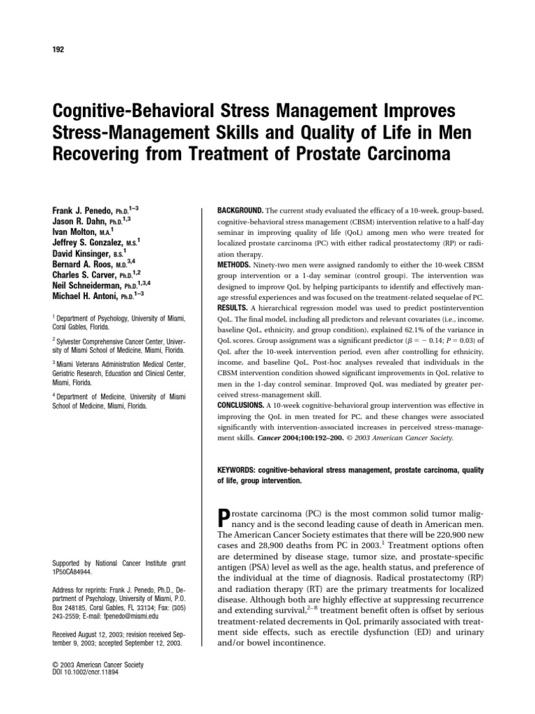 Cancer - 2003 - Penedo - Cognitive Behavioral Stress Management ...