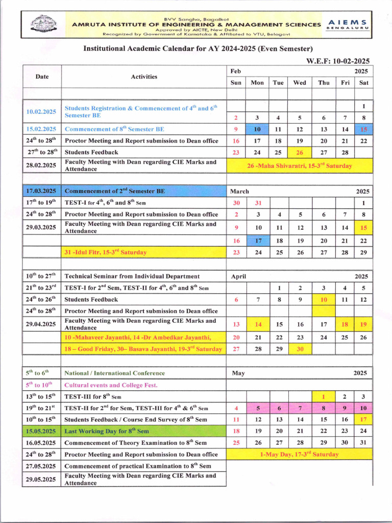 Calendar of Events 2024-25 (Even Sem) | PDF