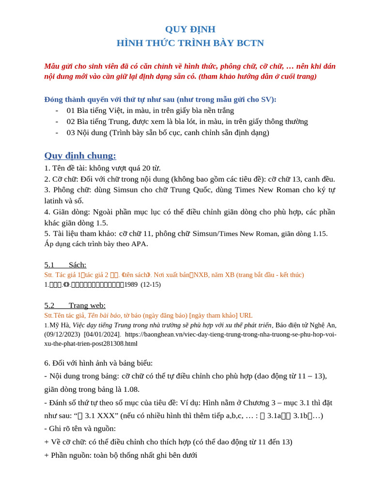 Quy Định Hình Thức Trình Bày Bctn (2025) | PDF