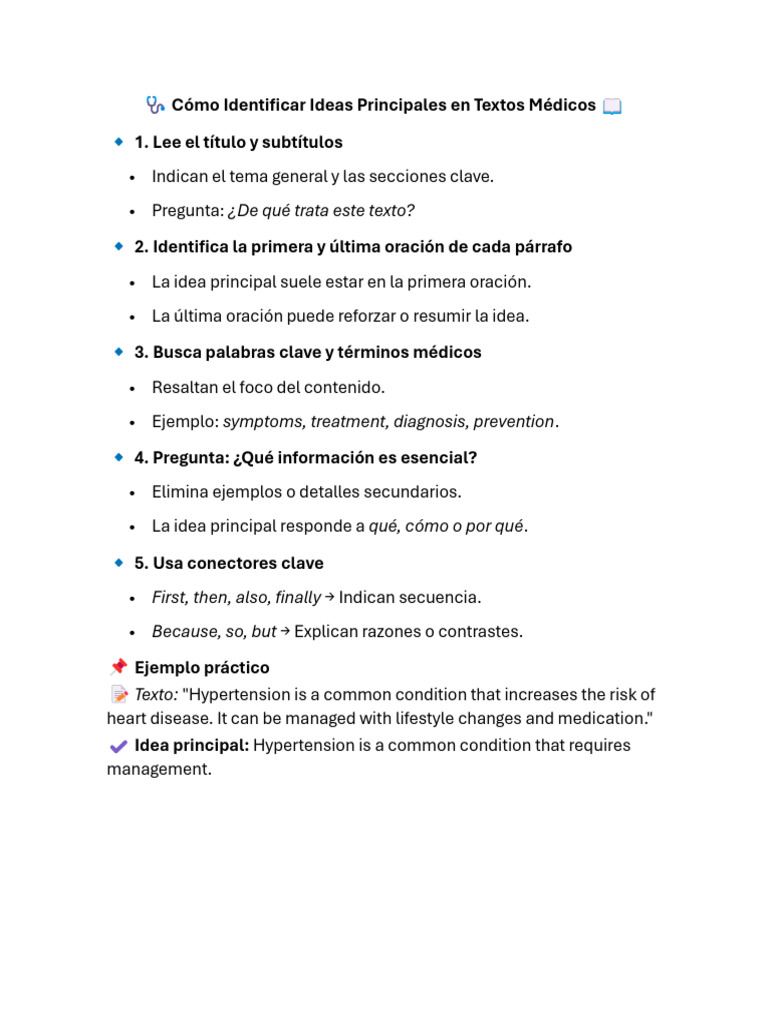 CLASE 9-Cómo Identificar Ideas Principales en Textos Médicos ...